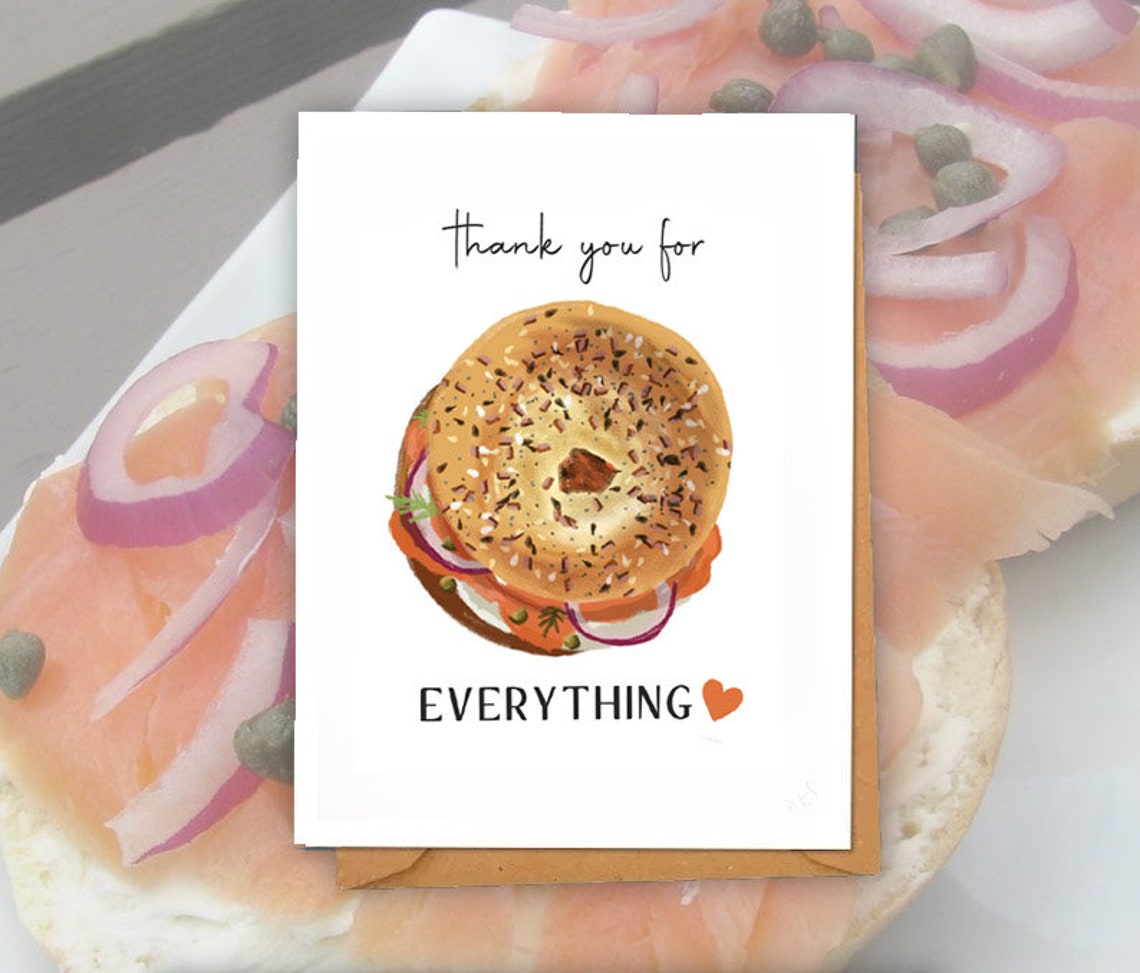 Everything Bagel Thank You Card Funny Greeting Food Bagel Lox Blank ...