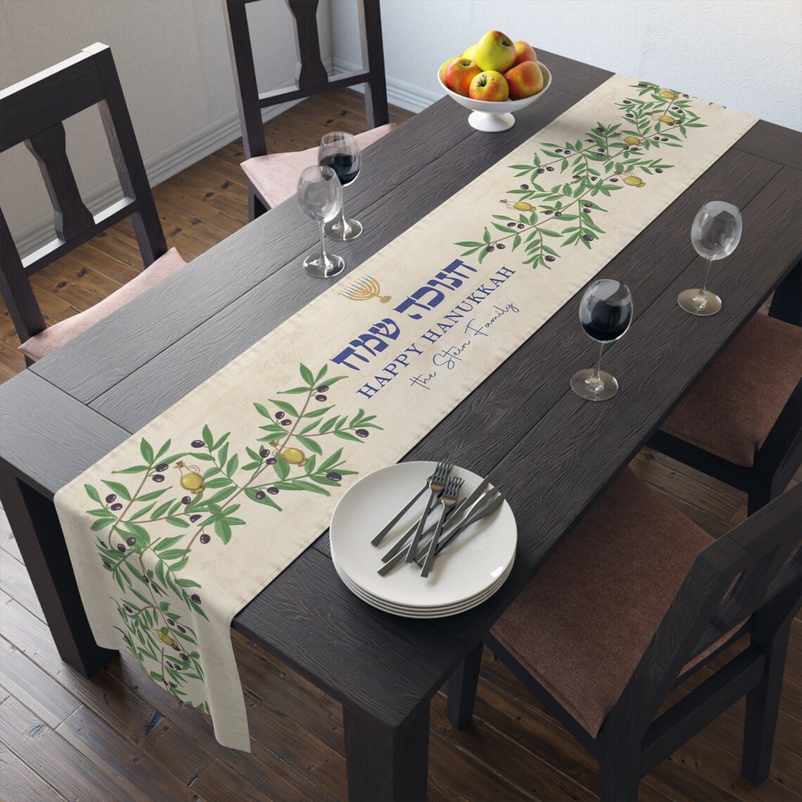Hanukkah Table Runner, Personalized Add Name Jewish Gift Chanukah ...