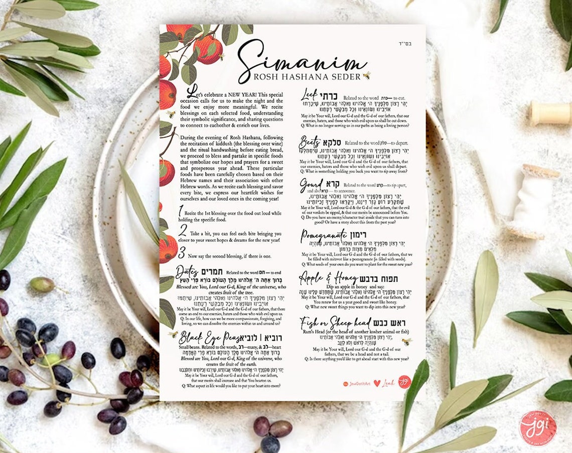 Blessings Rosh Hashanah Printable Sheet Table Decor Jewish - Etsy