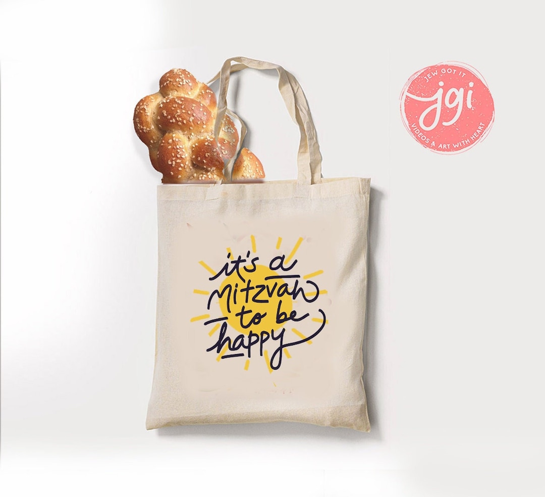 Happy Jewish Bag, Tote Bag, Canvas Tote Bag, It's a Mitzvah to Be Happy ...