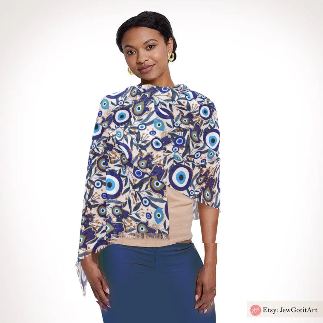 Evil Eye Hamsa Scarf Light Headwrap Pattern Fabric Hair Covering Jewish ...