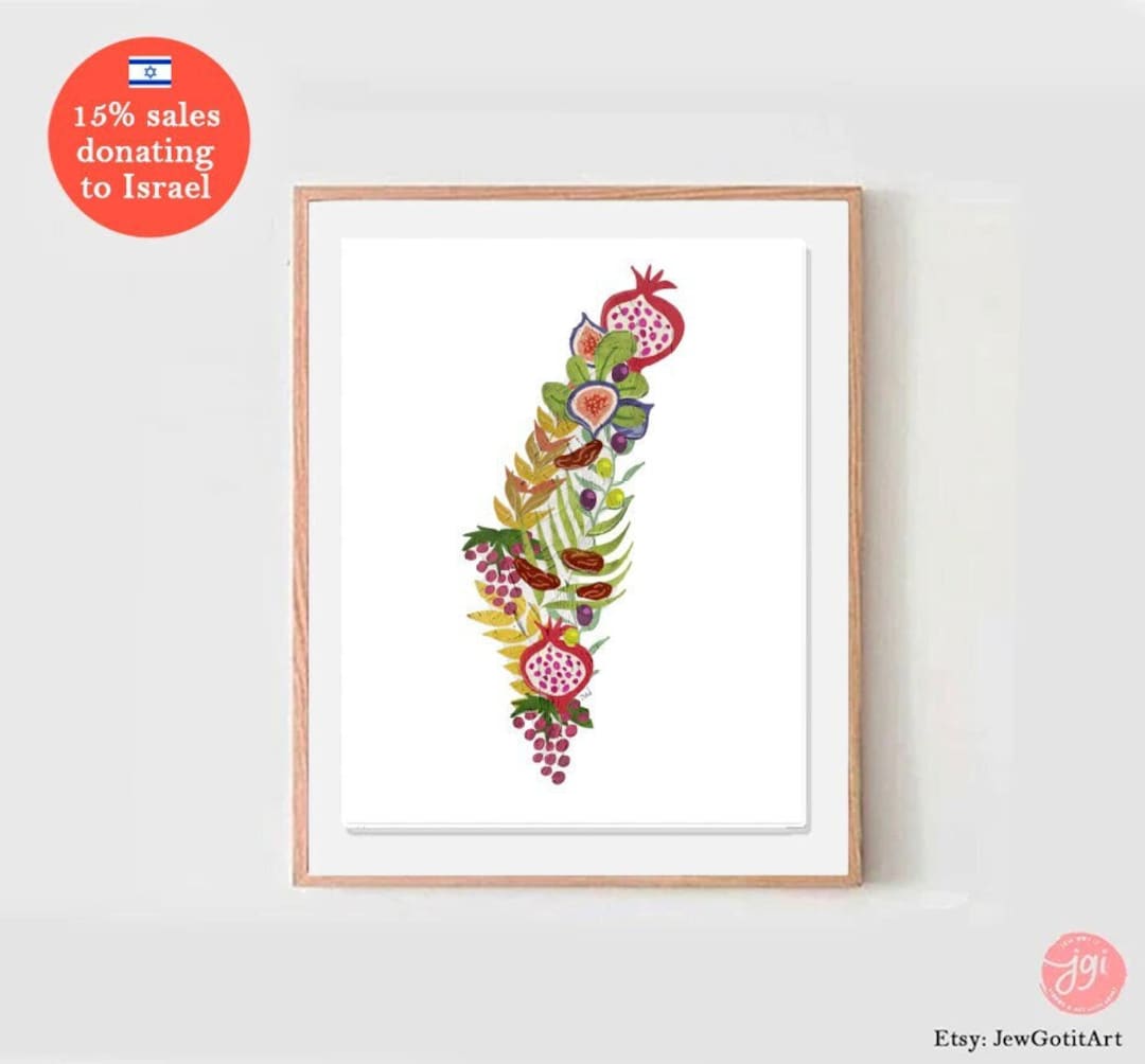 7 Species Israel Wall Art State of Israel Shape Poster Print Jewish ...
