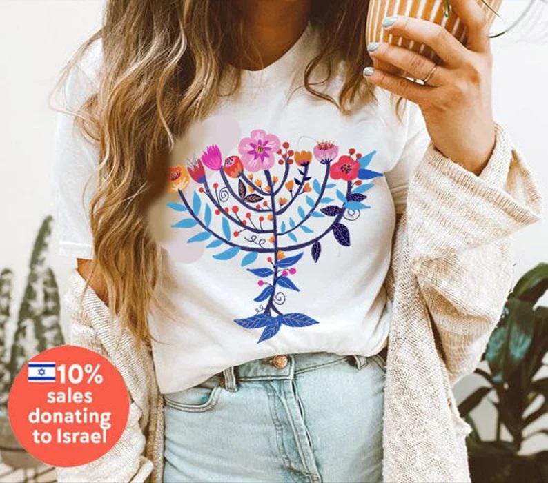 Hanukkah Menorah Sweater Tshirt Unisex Flowers Art Sweatshirt Woman Man ...