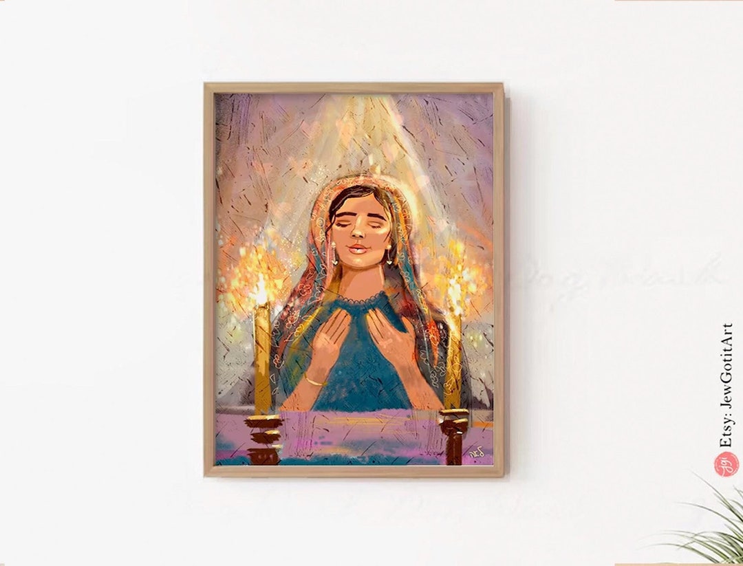 Shabbat Candles Wall Art Lighting Shabbat Candles Painting Jewish Art ...