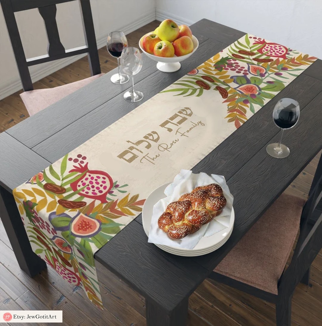 Personalized Shabbat Shalom Table Runner, Jewish Gift Shabbos, Israel 7 ...