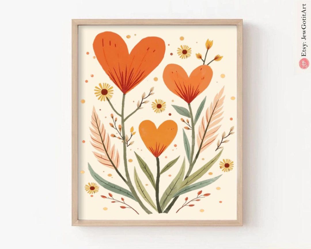Blooming Flower Hearts Wall Art Jewish Gift Israeli Artist Never Forget ...