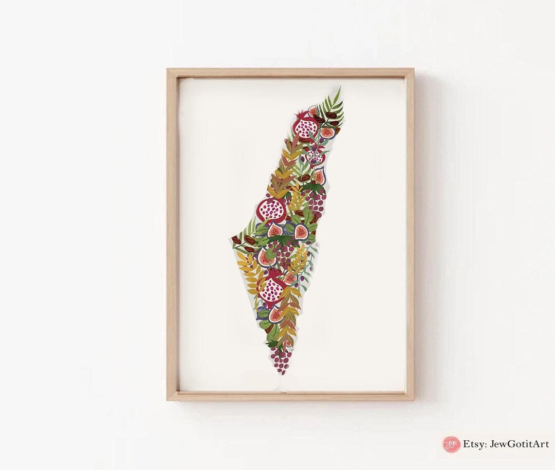 7 Species Israel Wall Art | State of Israel Shape Poster Print | Jewish ...