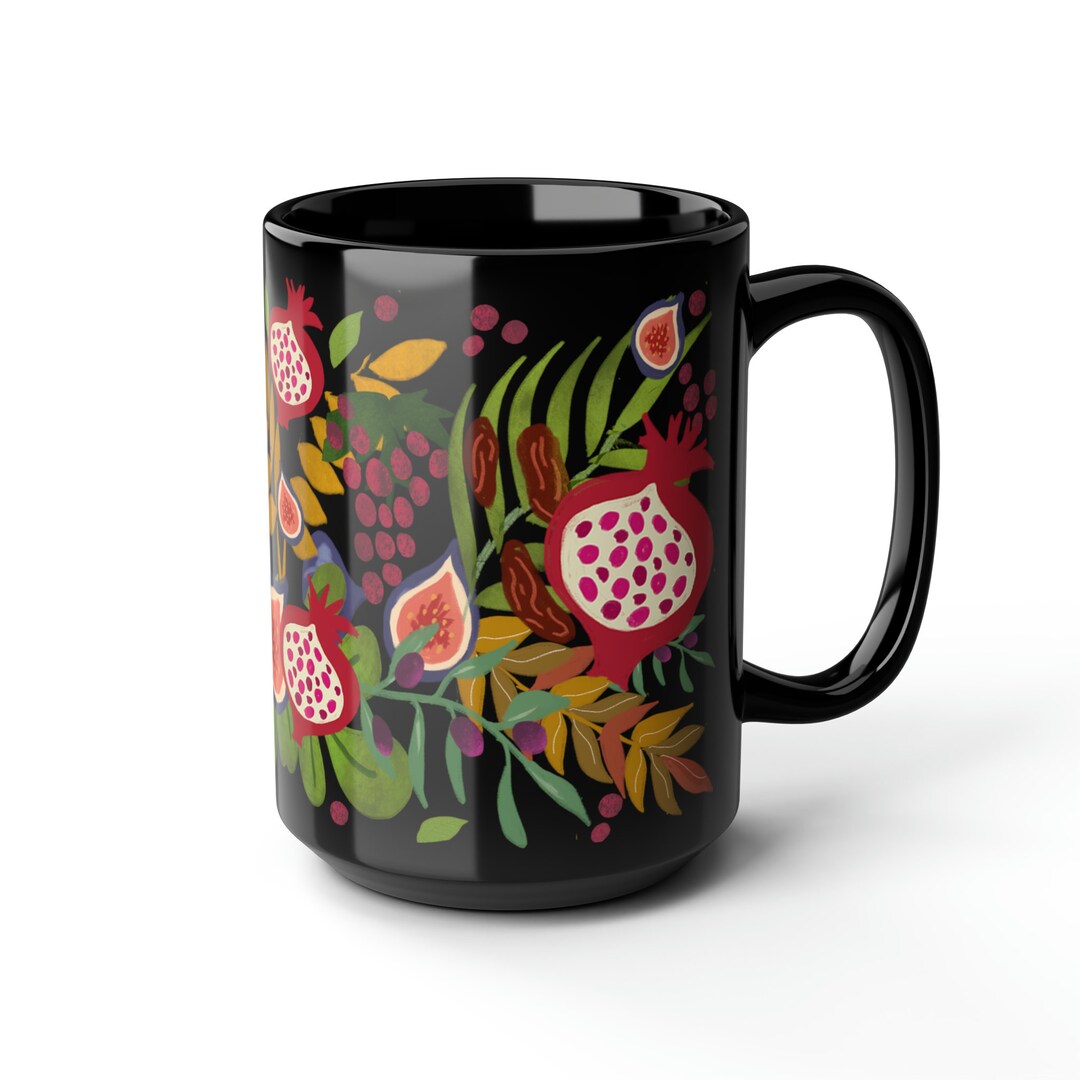 7 Fruits of Israel Black Mug 7 Species of Israel Mug, Tea Cup Coffee ...