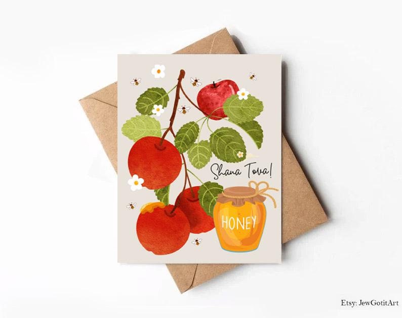 Shana Tova Greeting Cards Rosh Hashanah Apple Honey Art Israeli Artist ...