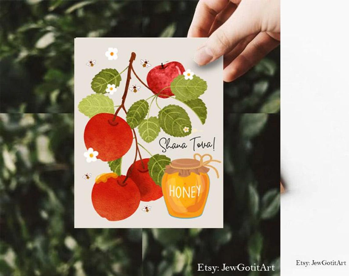 Shana Tova Greeting Cards Rosh Hashanah Apple Honey Art Israeli Artist ...