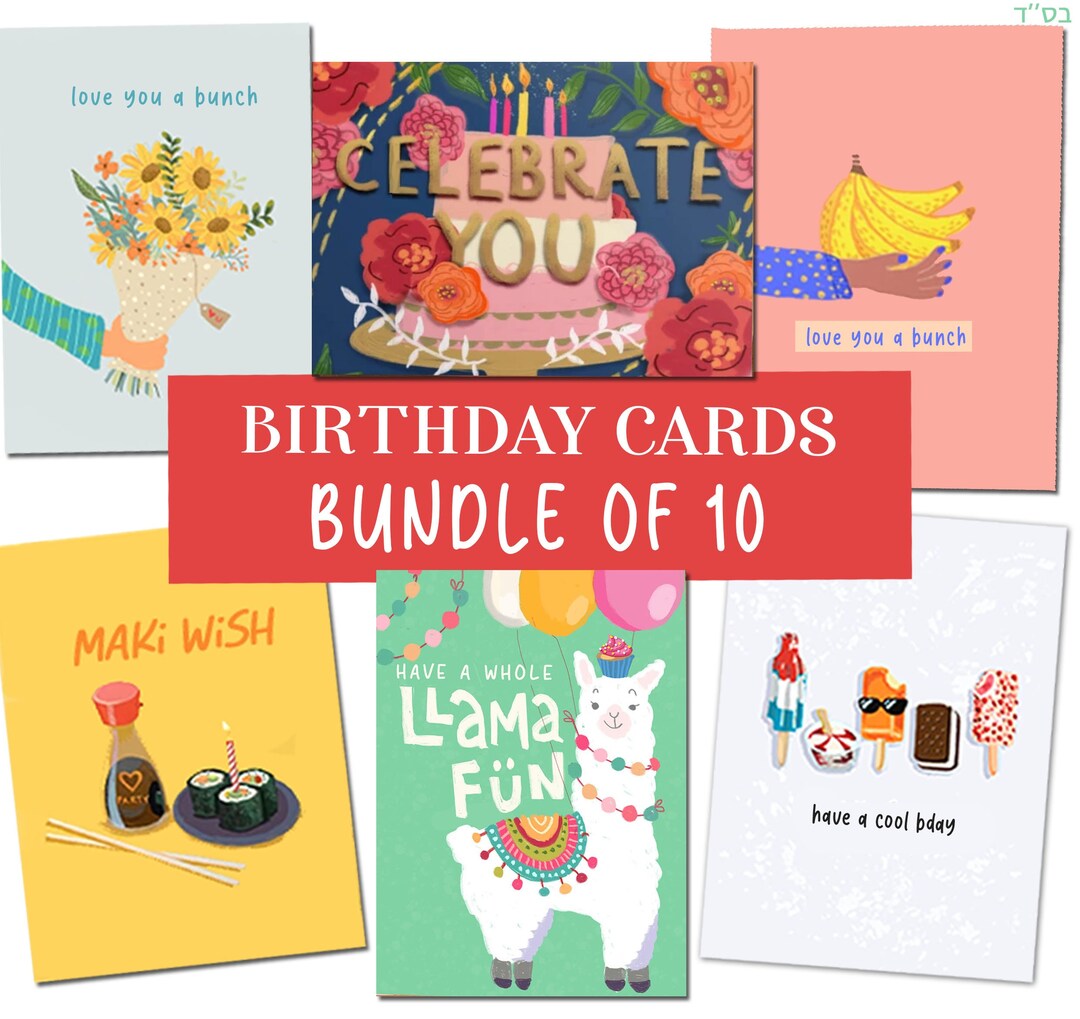 Set of 10 Birthday Card Bundle | Colorful & Fun Blank Birthday Greeting ...
