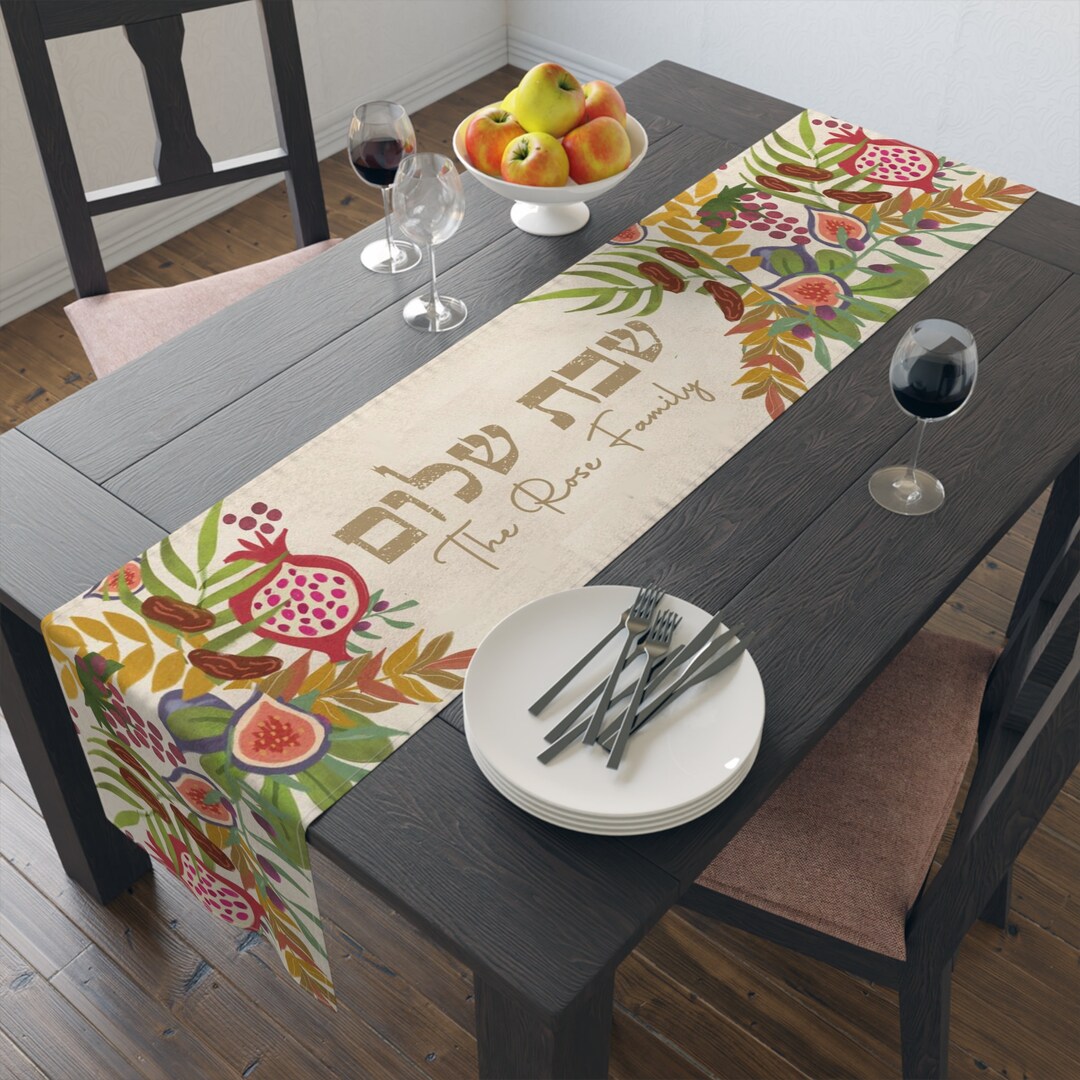 Personalized Shabbat Shalom Table Runner, Jewish Gift Shabbos, Israel 7 ...