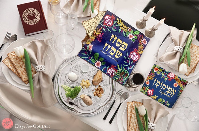 Matzah Cover & Afikomen Bag Set Passover Pesach 7 Species Art Hand ...