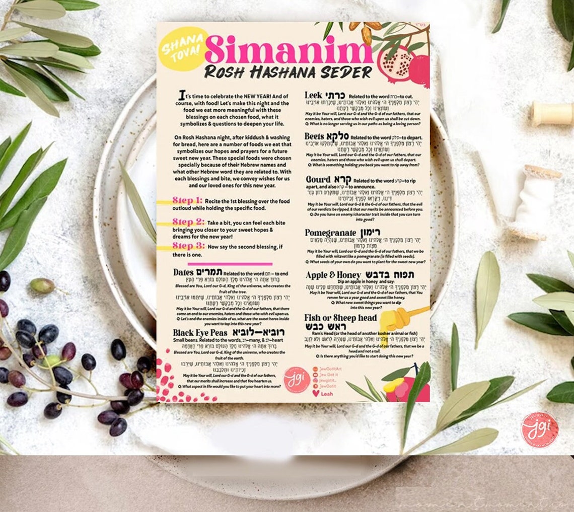 Rosh Hashanah Blessings Simanim Printable Sheet, Table Decor, Jewish ...