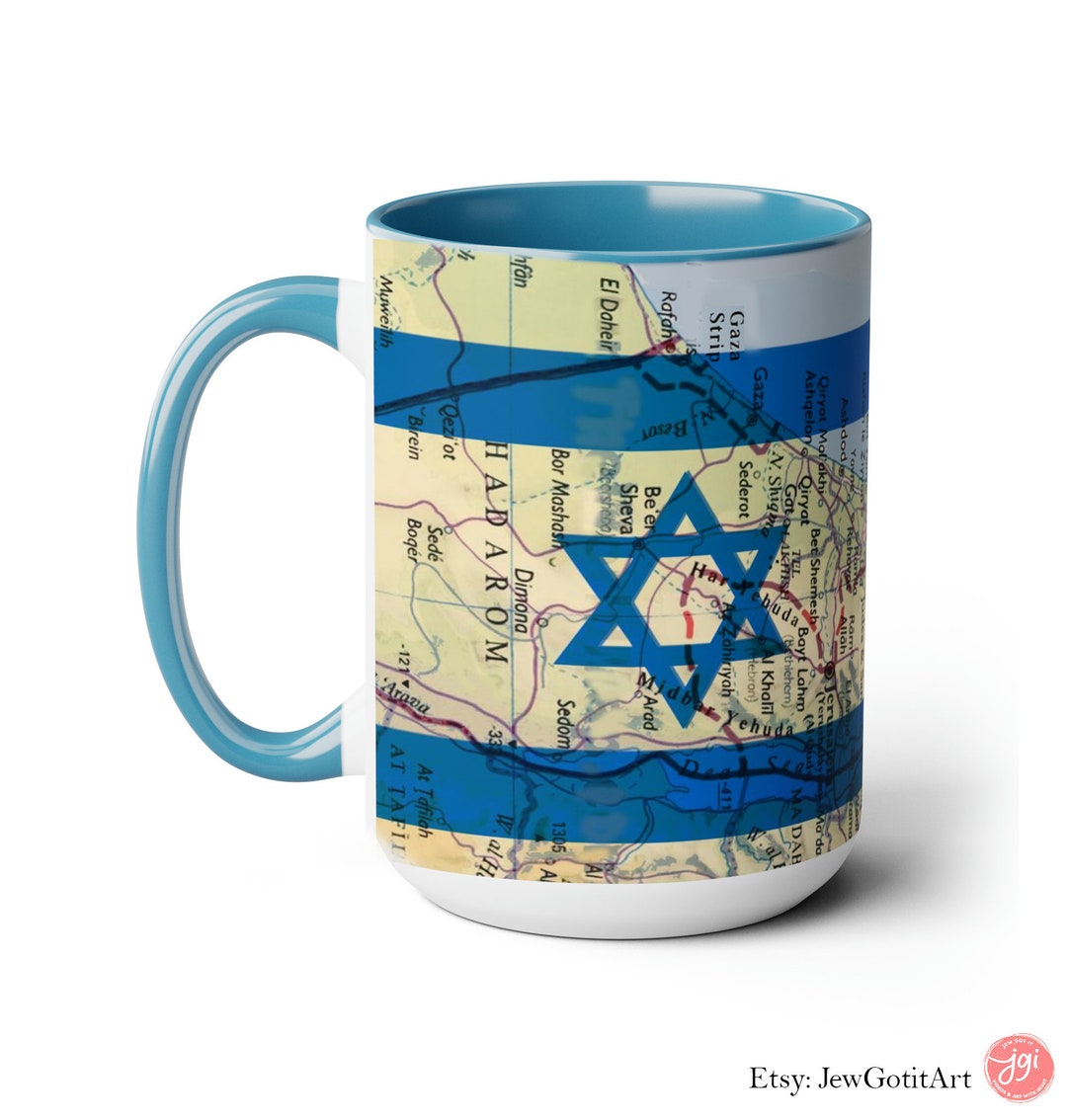 Israel Map Flag Mug Accent Coffee Mugs 11 Oz Red Blue Am Israel Chai ...