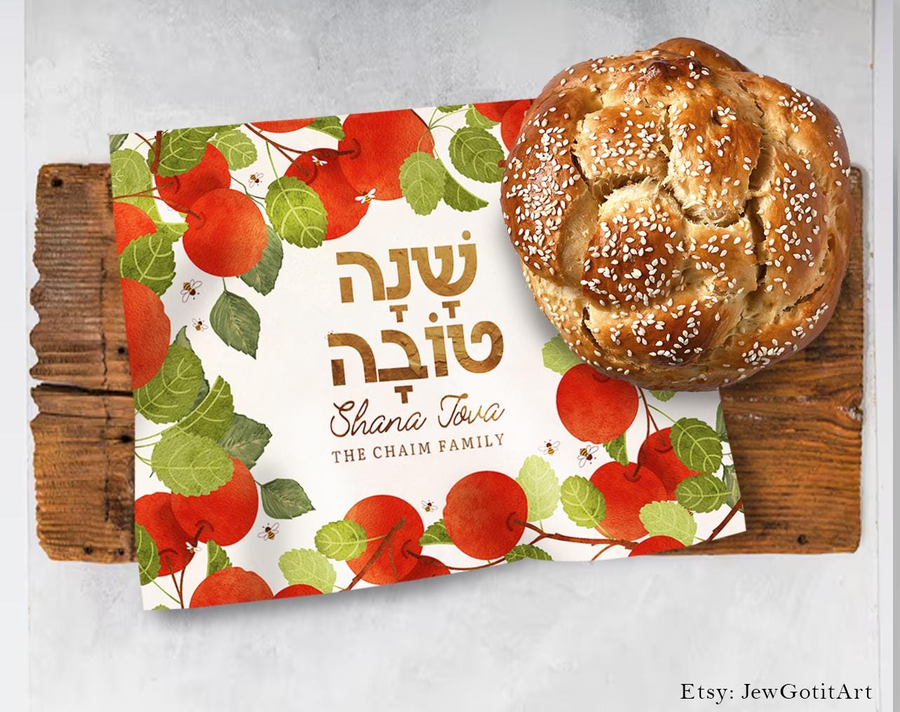 Rosh Hashanah Challah Cover Apple Honey Bee Israel Art Rosh Hashana ...