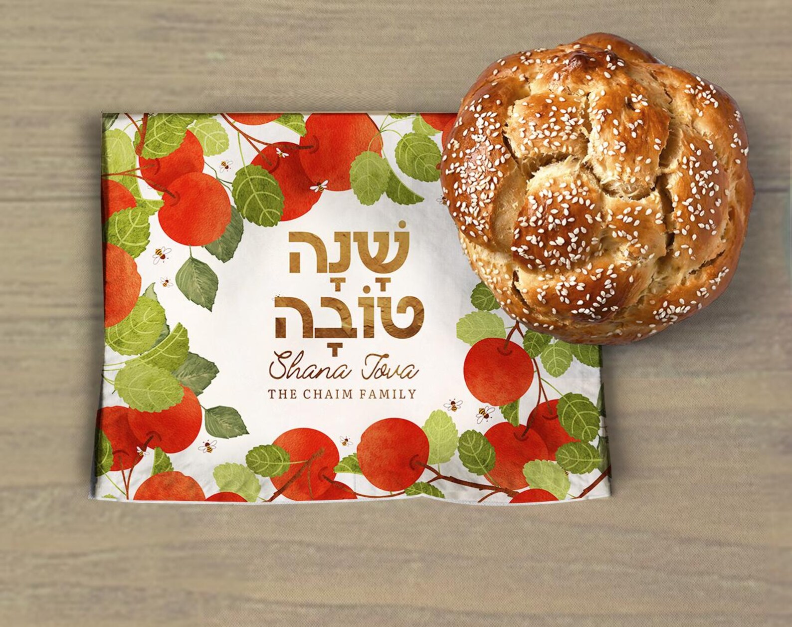 Rosh Hashanah Challah Cover Apple Honey Bee Israel Art Rosh Hashana ...