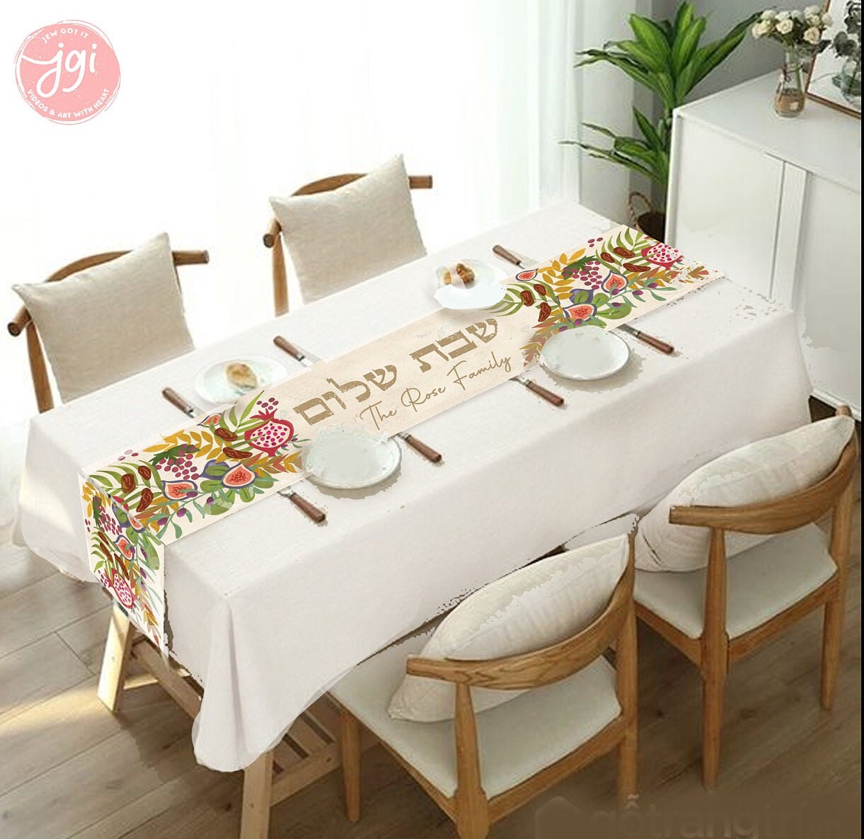 Personalized Shabbat Shalom Table Runner, Jewish Gift Shabbos, Israel 7 ...