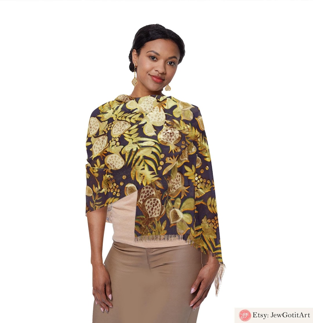 Gold Israel Fruits Scarf Light Headwrap Pattern Fabric Hair Covering ...