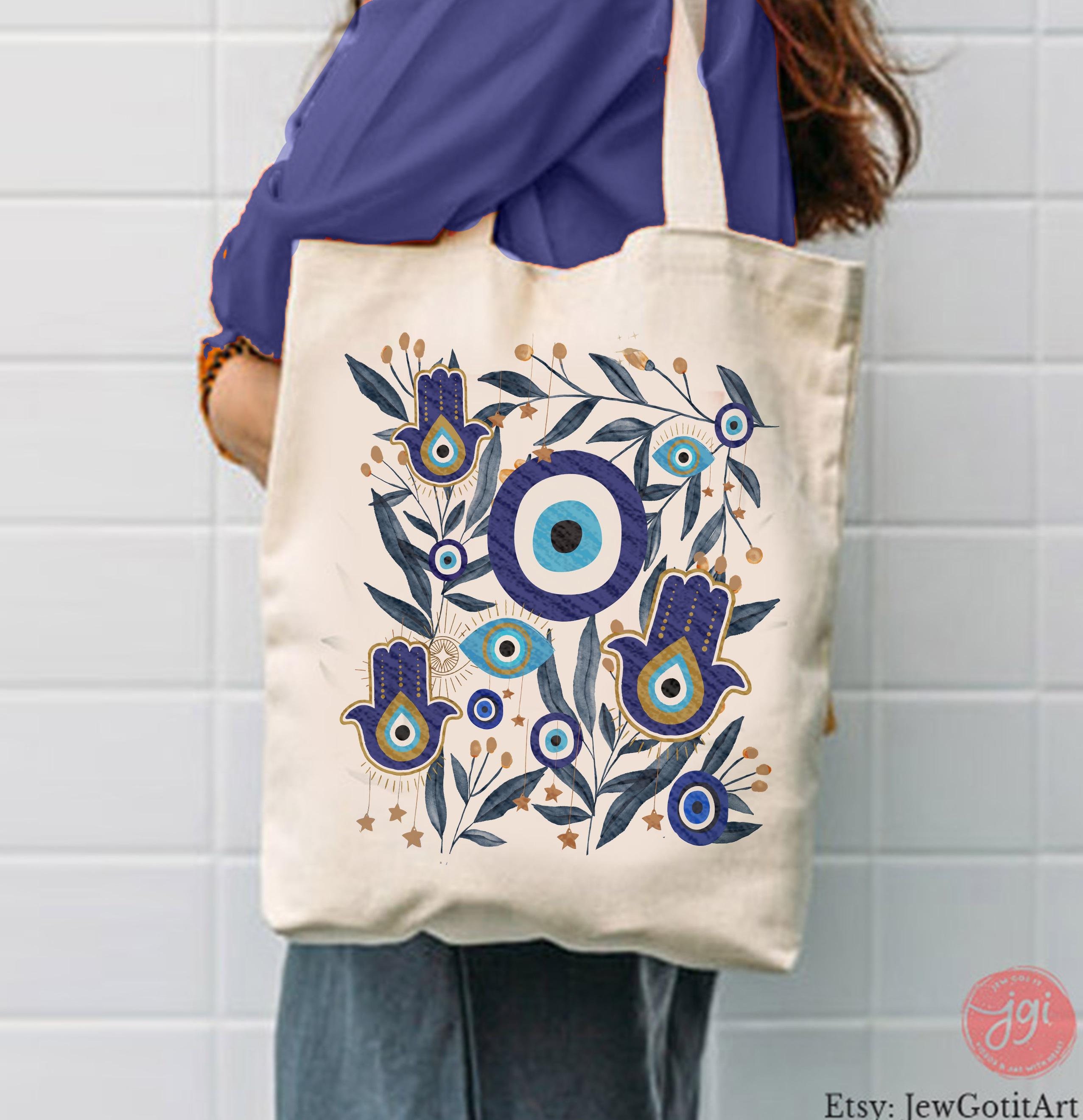 Evil Eye Hamsa Tote Bag Jewish Art Am Yisrael Chai Jewish Gift Israeli ...