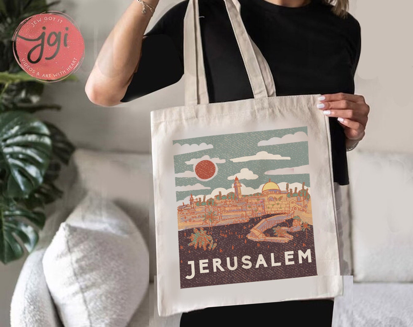 Vintage Jerusalem Tote Bag Hand Drawn | Hebrew Jewish Gift | Art Bag ...