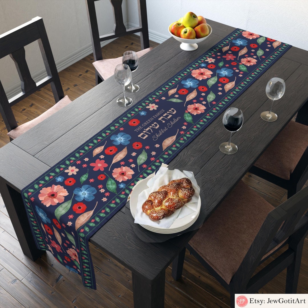 Shabbat Shalom Table Runner Floral Kalanit Design Jewish Gifts Holiday ...