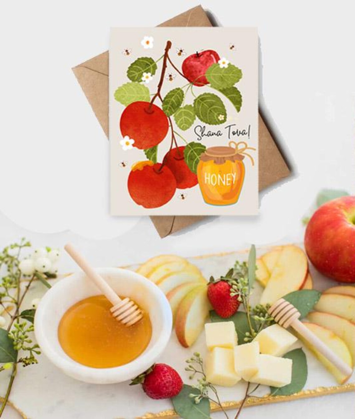 Shana Tova Greeting Cards Rosh Hashanah Apple Honey Art Israeli Artist ...