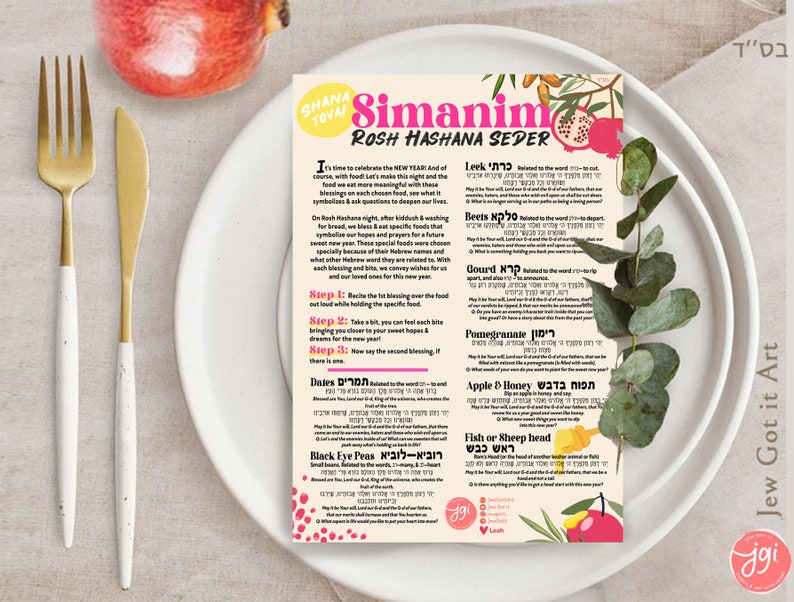 Rosh Hashanah Blessings Simanim Printable Sheet, Table Decor, Jewish ...