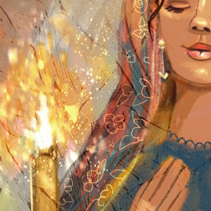 Lighting Shabbat Candles Painting Wall Art Praying Israeli Artist ...