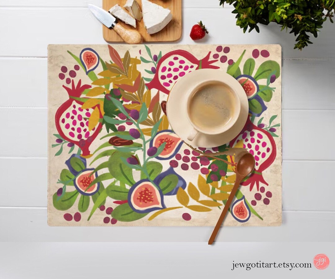 7 Species of Israel Placemat Set Holiday Decor Israeli Artist Passover ...