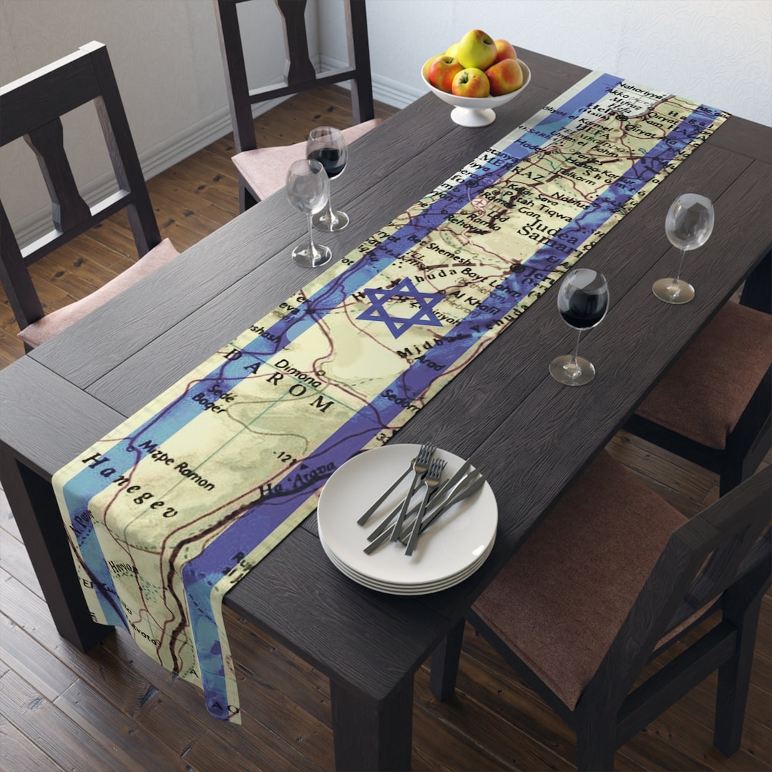 Israeli Flag Map Table Runner Decor Decoration Jewish Gifts Israel Gift ...
