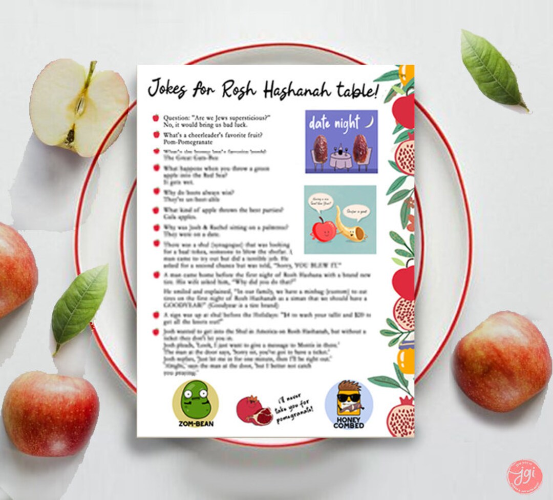 Jokes for Rosh Hashanah Printable Sheet, Table Decor, Jewish New Year ...