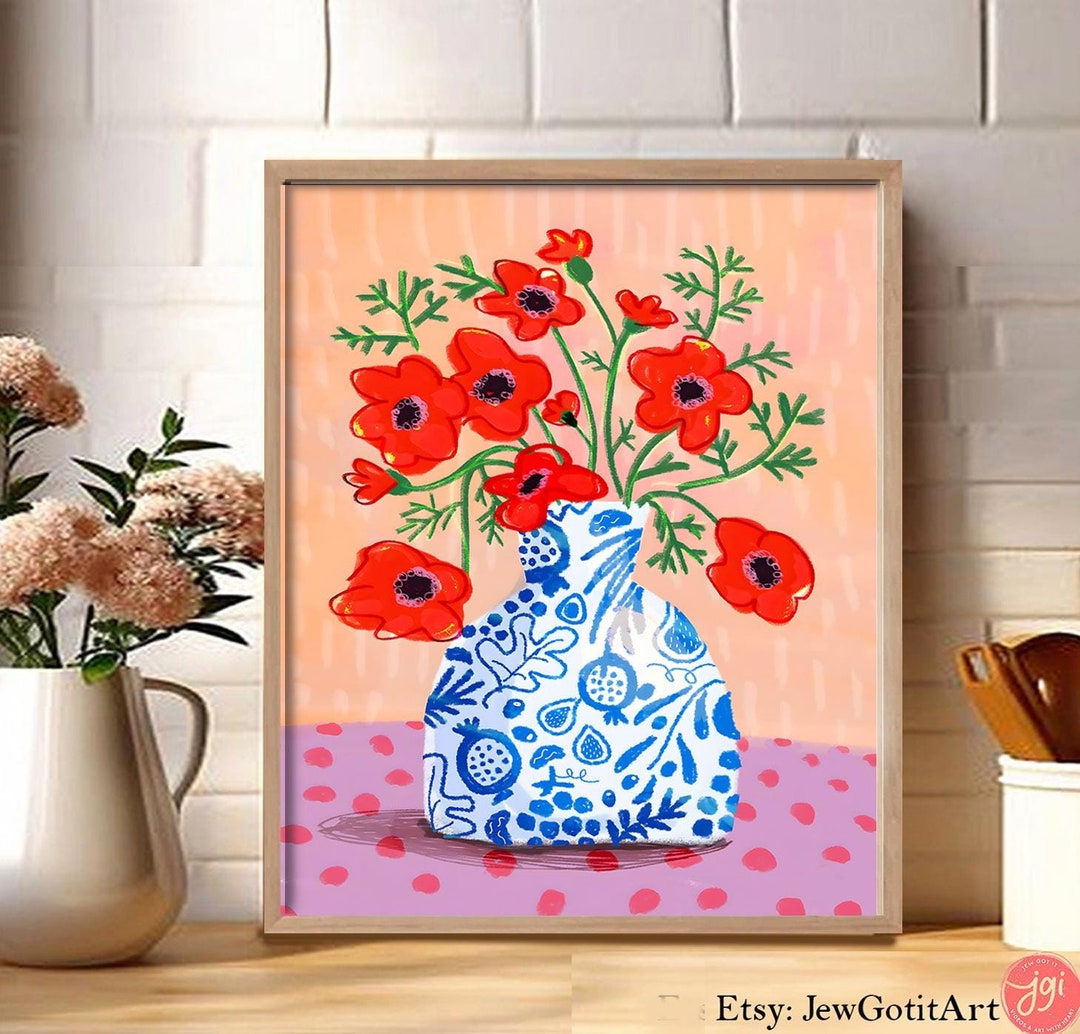 Flower of Israel Kalanit Art Print Red Poppy Flowers Wall Art Poster ...