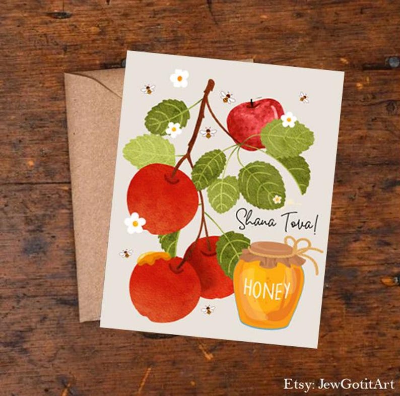 Shana Tova Greeting Cards Rosh Hashanah Apple Honey Art Israeli Artist ...