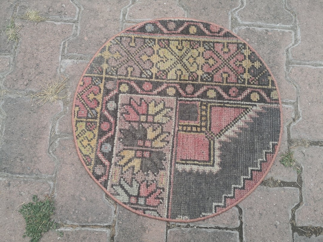 20x20 Inches Vintage Round Rug,home Decor Rug,office Rug,small Turkish ...