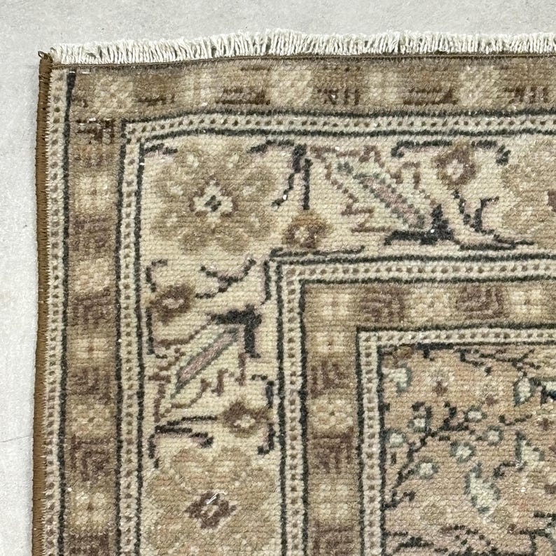 Oushak Vintage Rug, Brown Dining Room 3x5.9 Ft Rug, Wool Turkish Rug ...