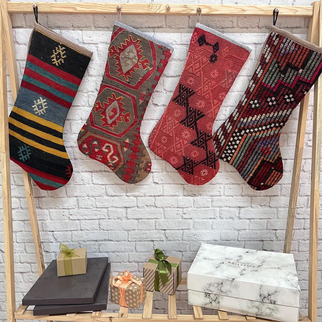 Christmas Stocking, Handmade Stocking, 8x19 Inches Kilim Stocking ...