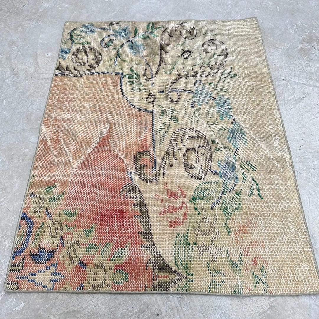 3x4 Small Rug, Vintage Rug, Turkish Rug, Faded Oushak Rug, Rugs for ...