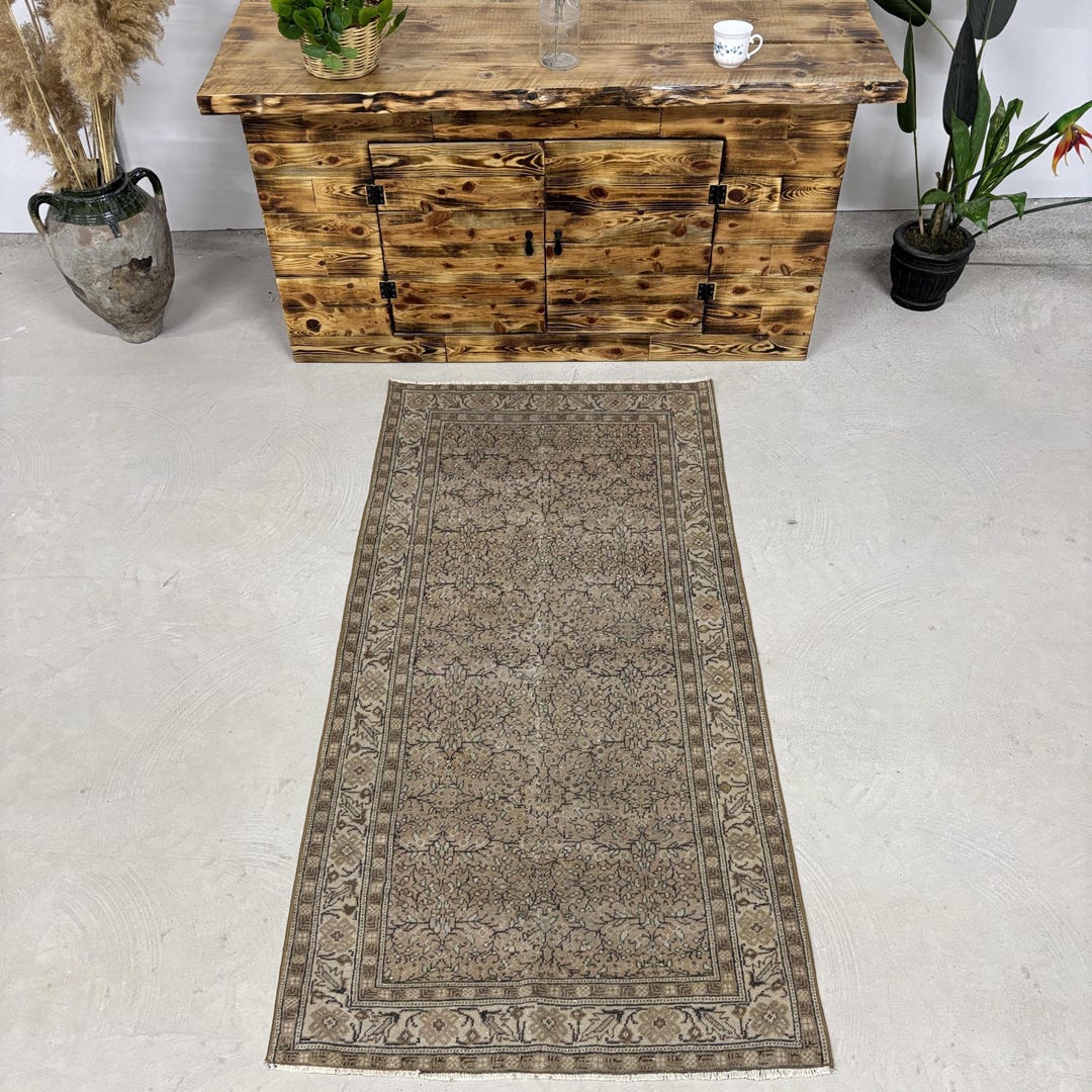 Oushak Vintage Rug, Brown Dining Room 3x5.9 Ft Rug, Wool Turkish Rug ...