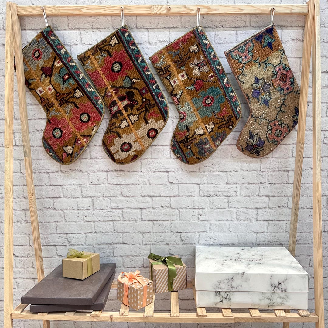 Turkish Rug Stocking, Rustic Christmas Stocking, 8x14 Inches Family ...