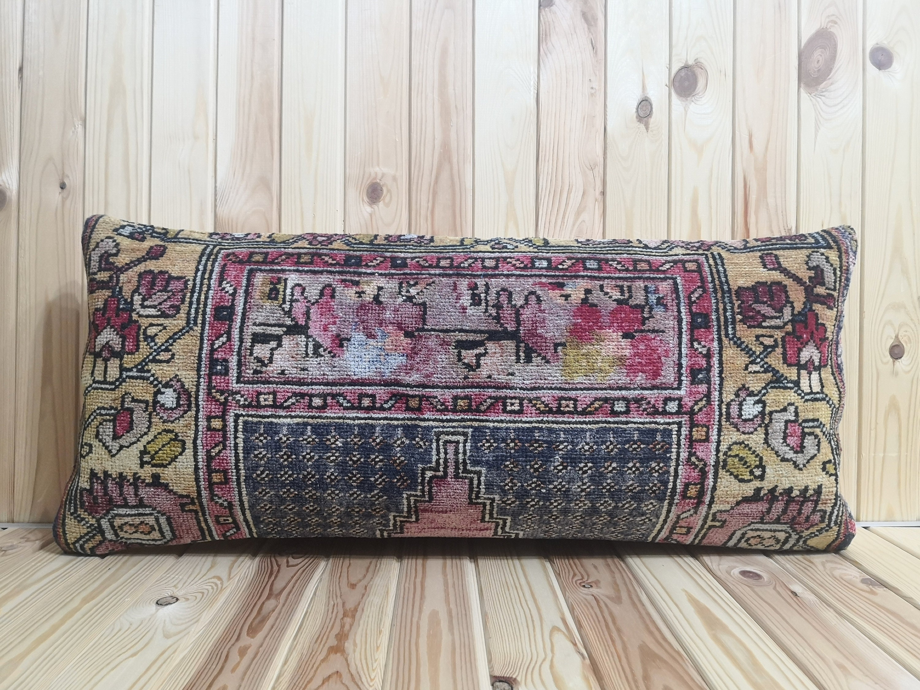 16x36 Inches Long Lumbar Pillow Turkish Carpet Long Pillow Rug Pillow ...