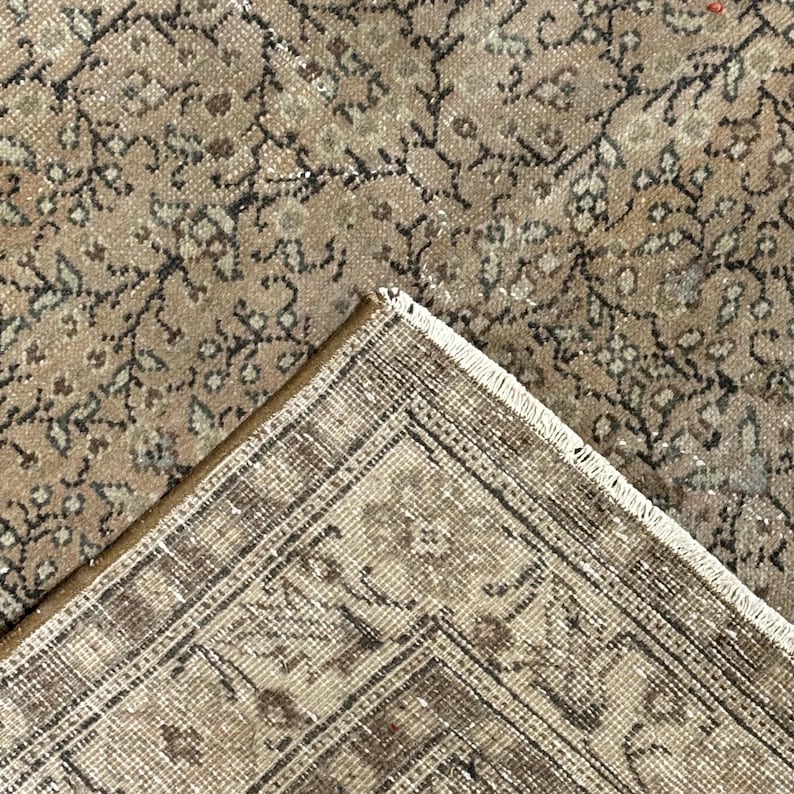 Oushak Vintage Rug, Brown Dining Room 3x5.9 Ft Rug, Wool Turkish Rug ...