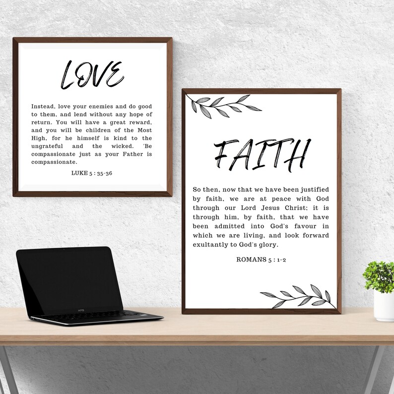 Faith Hope Love Bible Verse Quotes Wall Art, Romans 5:1-2, Philippians ...