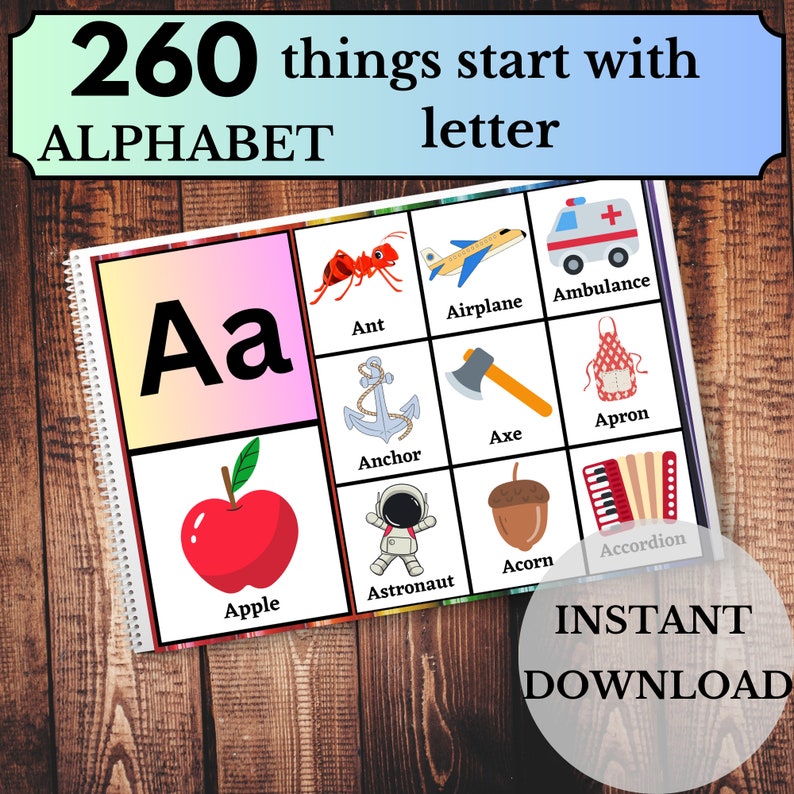 Alphabet 260 Things Start With Letter, Alphabet Print, Kids Learning ...