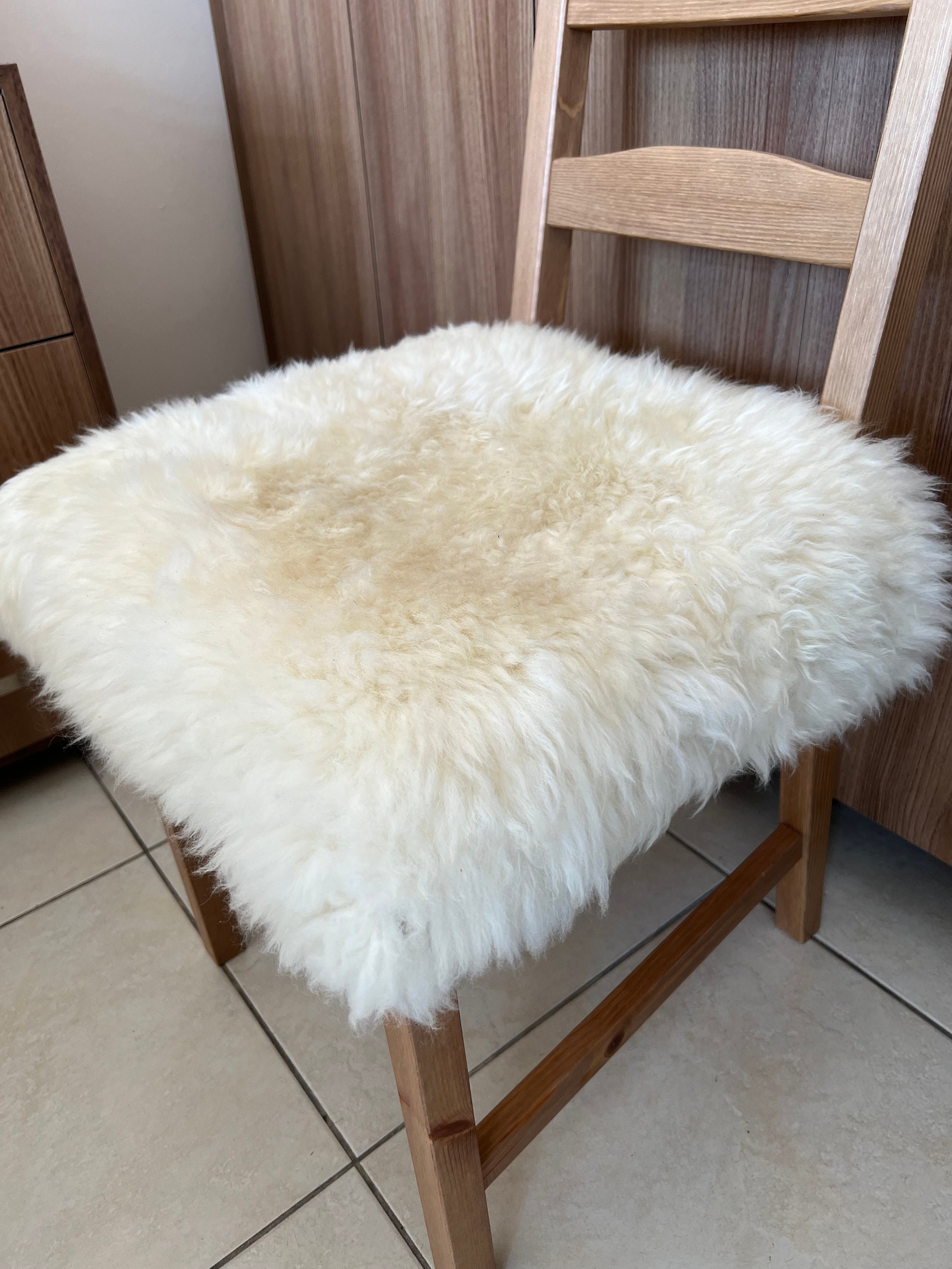 Genuine Sheepskin Chair Cover Seat Pad Custom Made White Creamy Beige ...