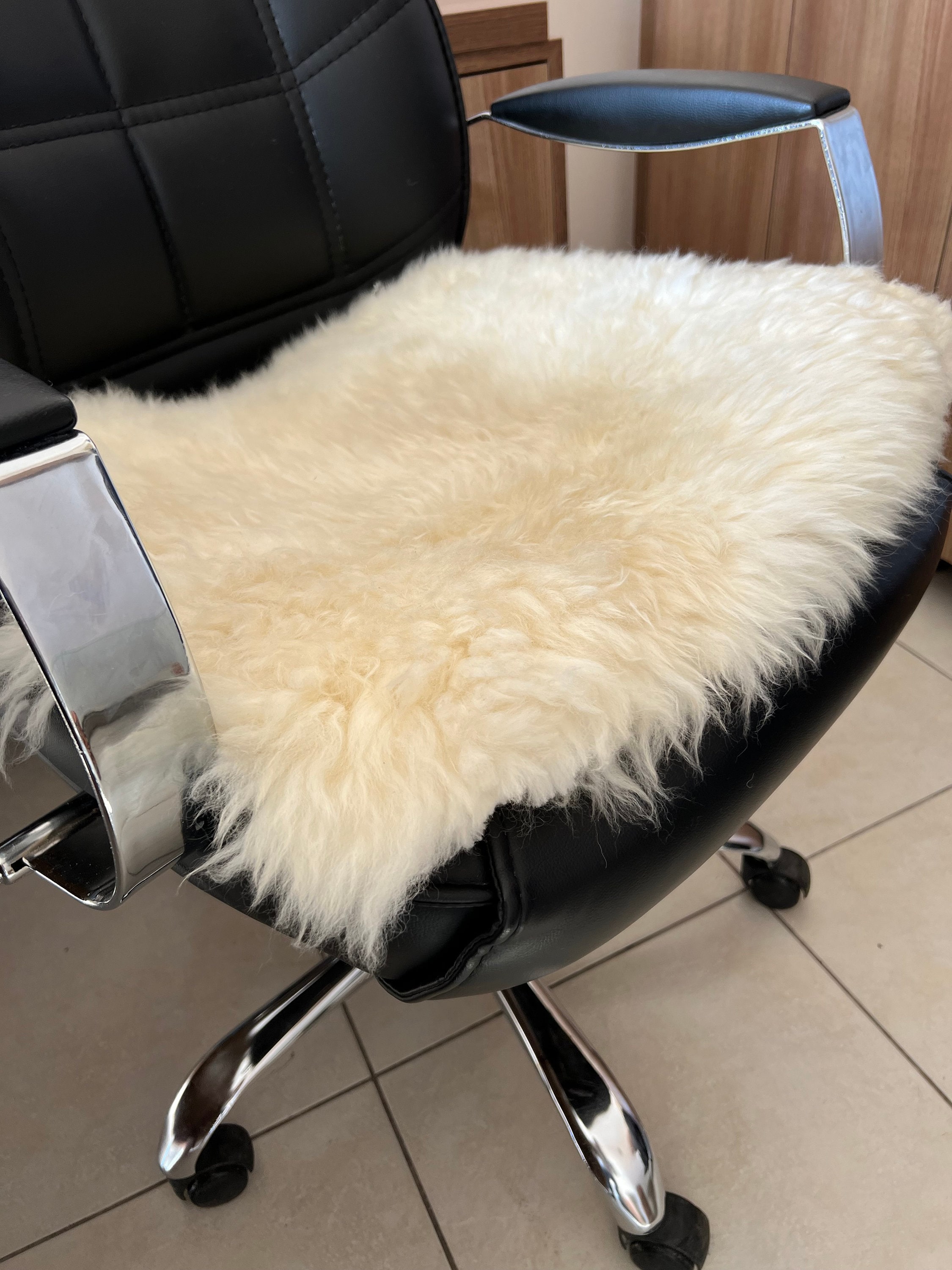 Genuine Sheepskin Chair Cover Seat Pad Custom Made White Creamy Beige ...
