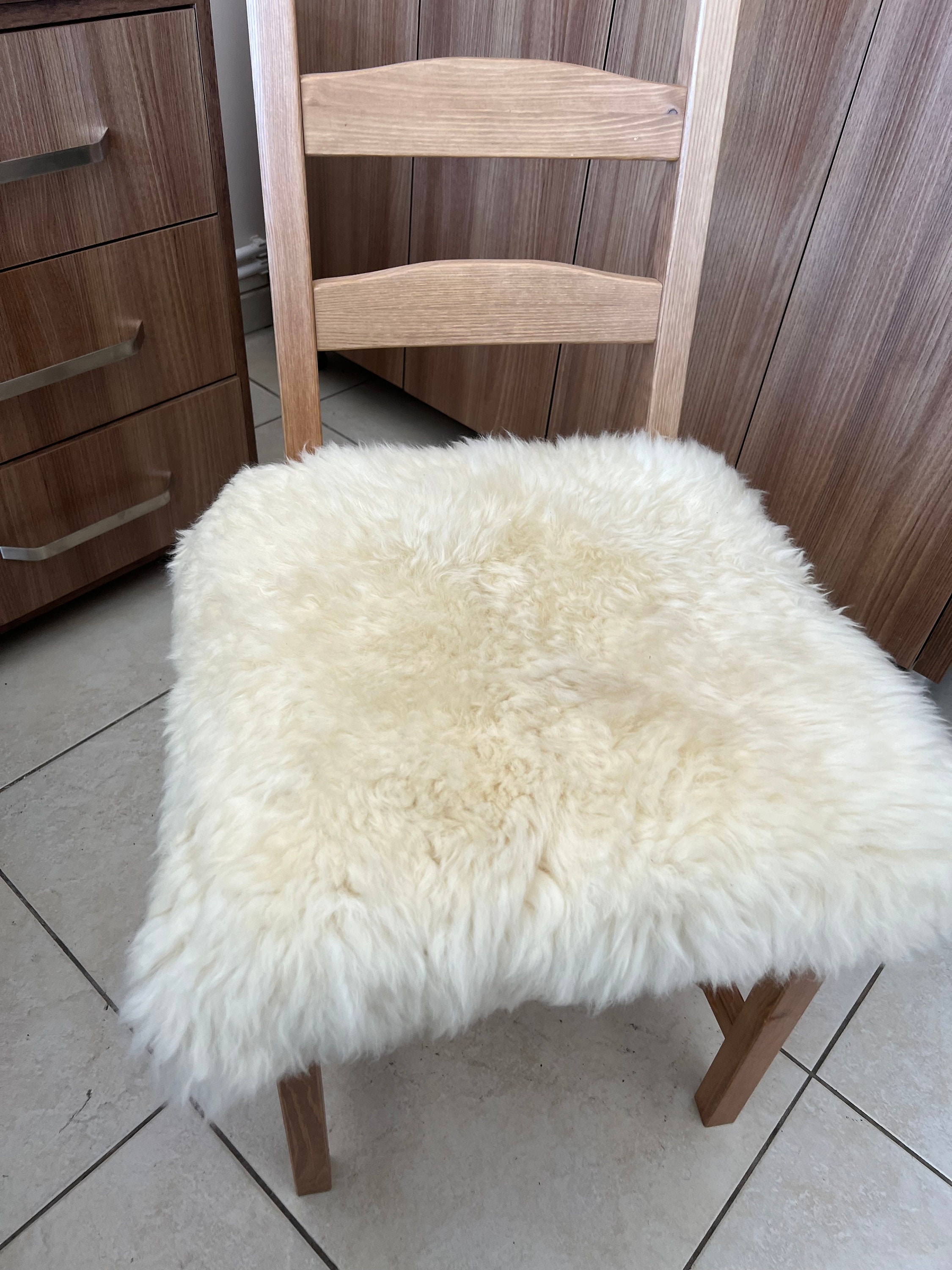 Genuine Sheepskin Chair Cover Seat Pad Custom Made White Creamy Beige ...