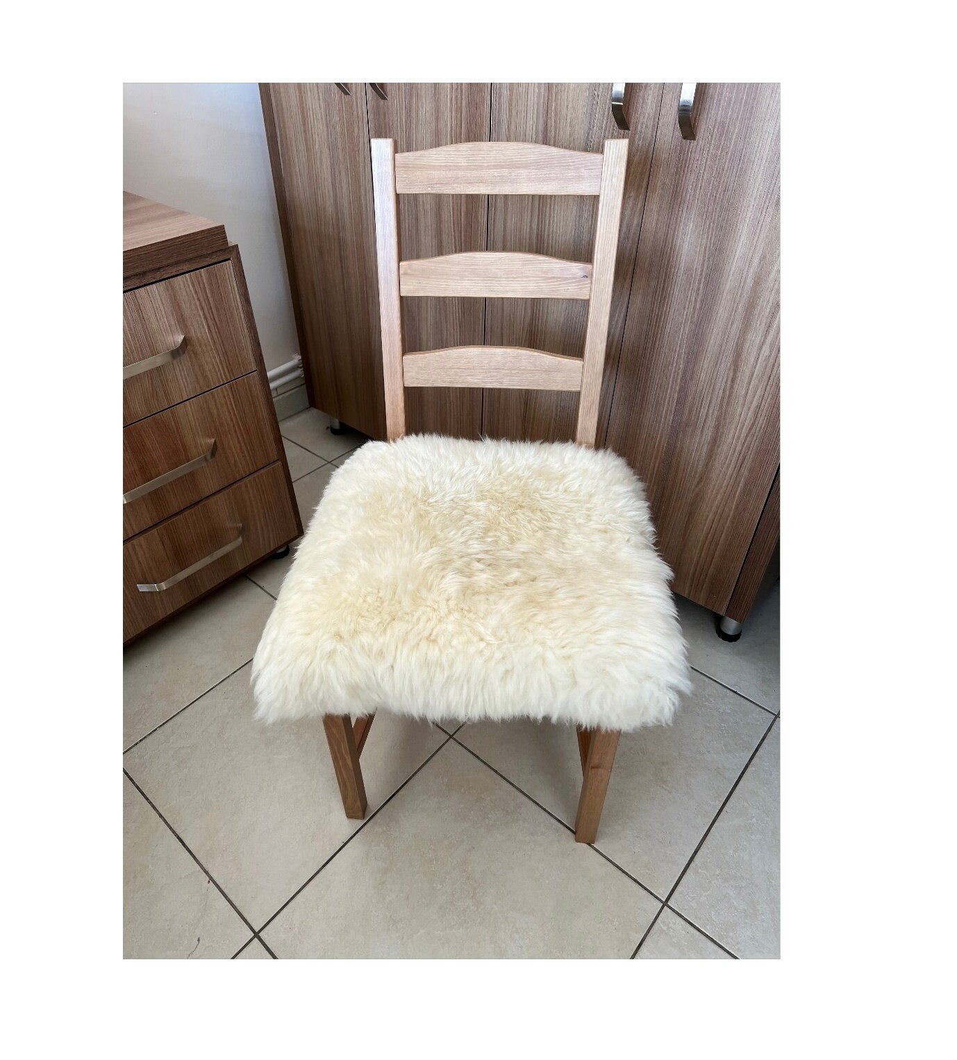Genuine Sheepskin Chair Cover Seat Pad Custom Made White Creamy Beige ...