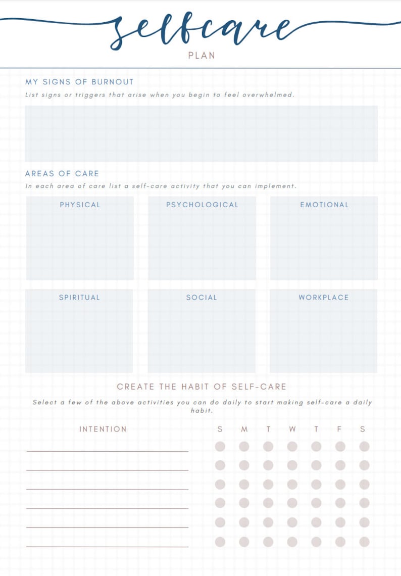 The Self-care Planner Worksheet, Habit Tracking, Self-care Journal ...