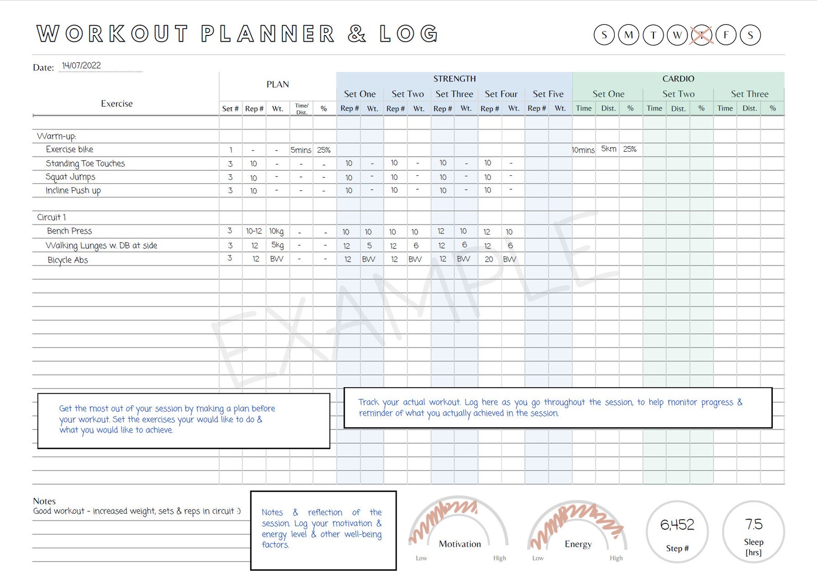 Printable Workout Planner & Log Sheet, Workout Planner, Work Out Log ...